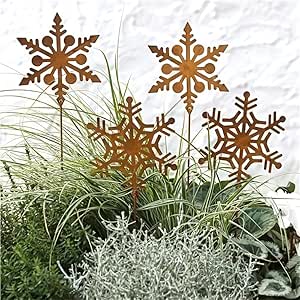 Amazon.com : WPCJREU Rustic Metal Snowflake Garden Stakes,Set of 4,7.87 ...