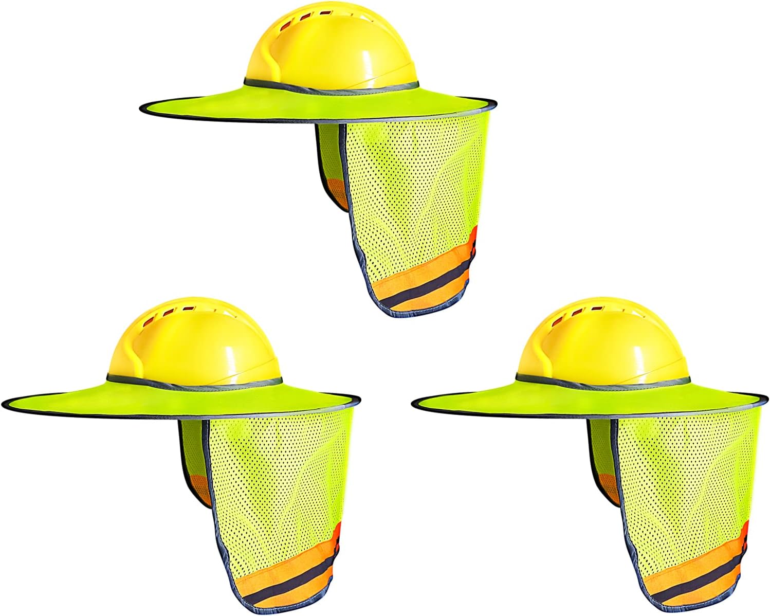 3 Pack - Full Brim Hard Hat Sun Shade Mesh Neck Shade with Reflective ...