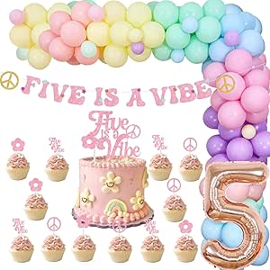 Amazon.com: Five Is a Vibe Birthday Party Decorations, Groovy 5th Birthday Balloon Garland Kit ...