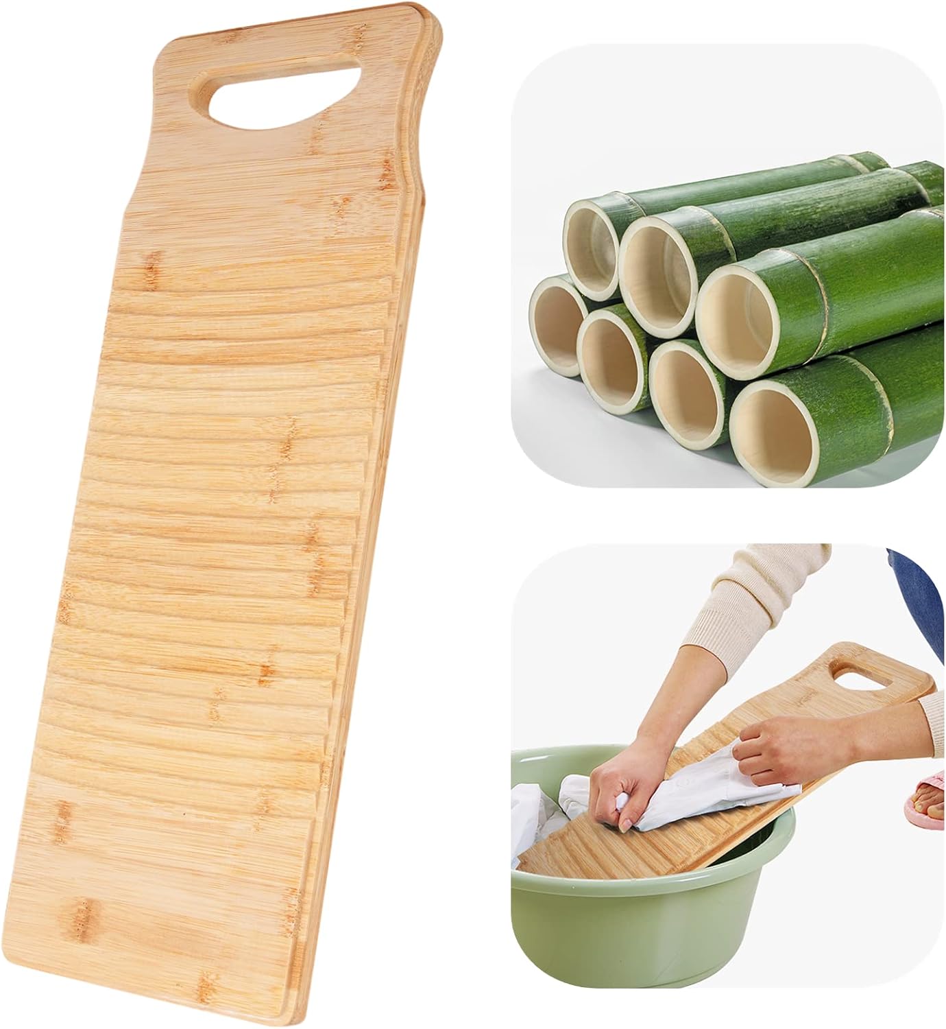 Amazon.com: Bamboo Wooden Washboard for Hand Washing Clothes Anti-slip ...