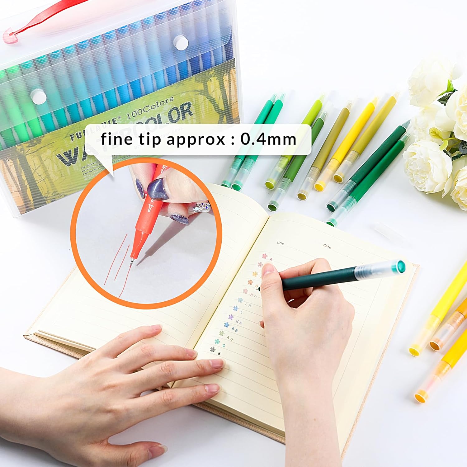 FUN LAVIE 100 colores acuarela pintura plumas conjunto doble punta ...