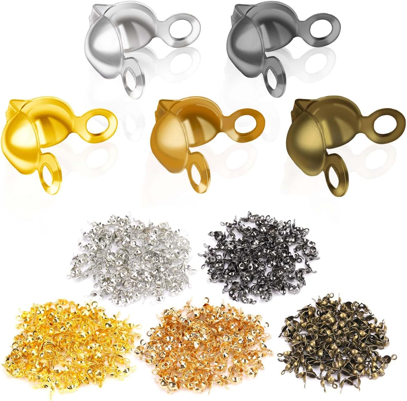 500Pcs Crimp Beads for Jewelry Making, Metal Open Bead Tips Knot Covers ...