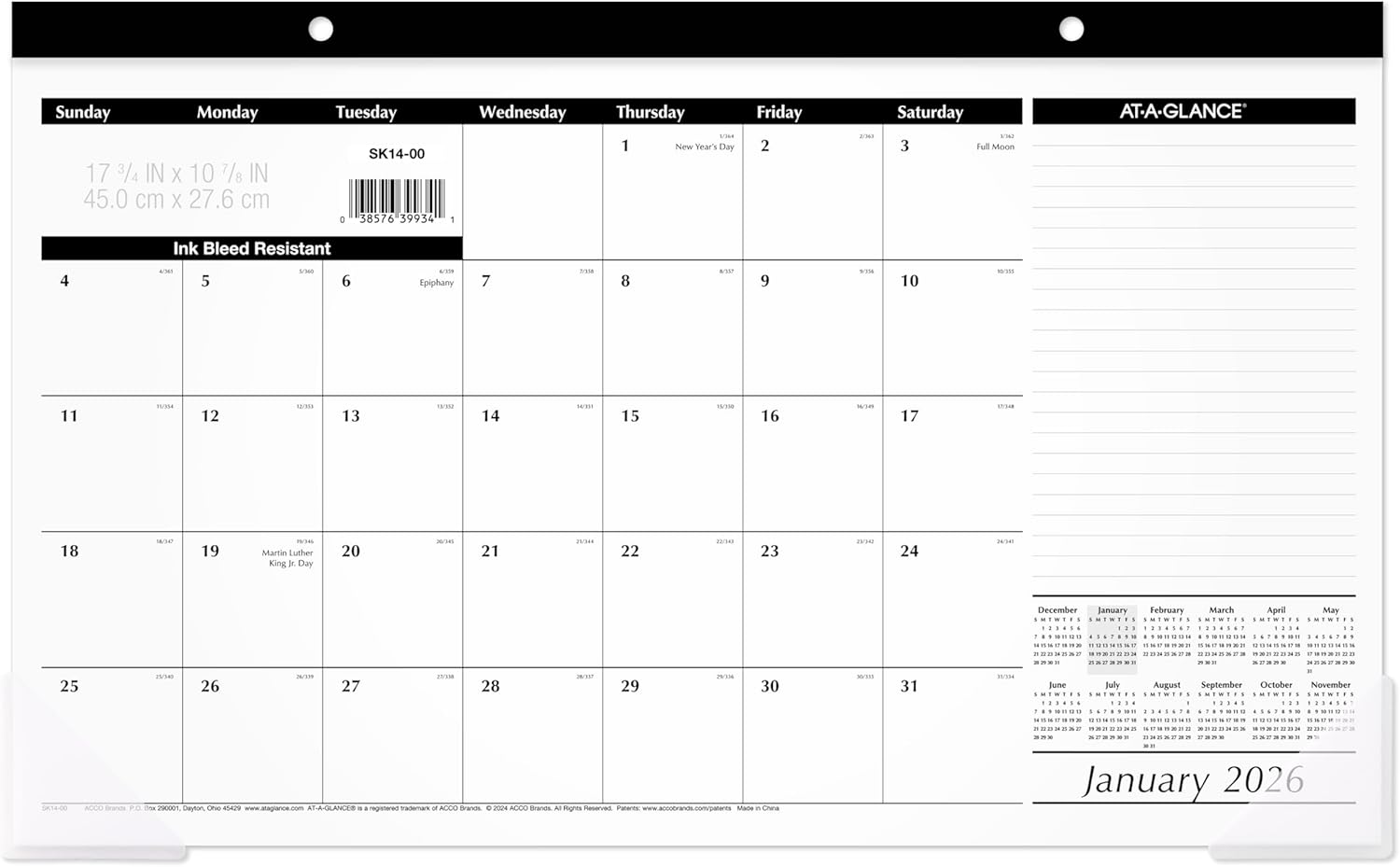AT-A-GLANCE 2026 Desk Calendar, Monthly, Desk Pad, 17-3/4" x 11 ...