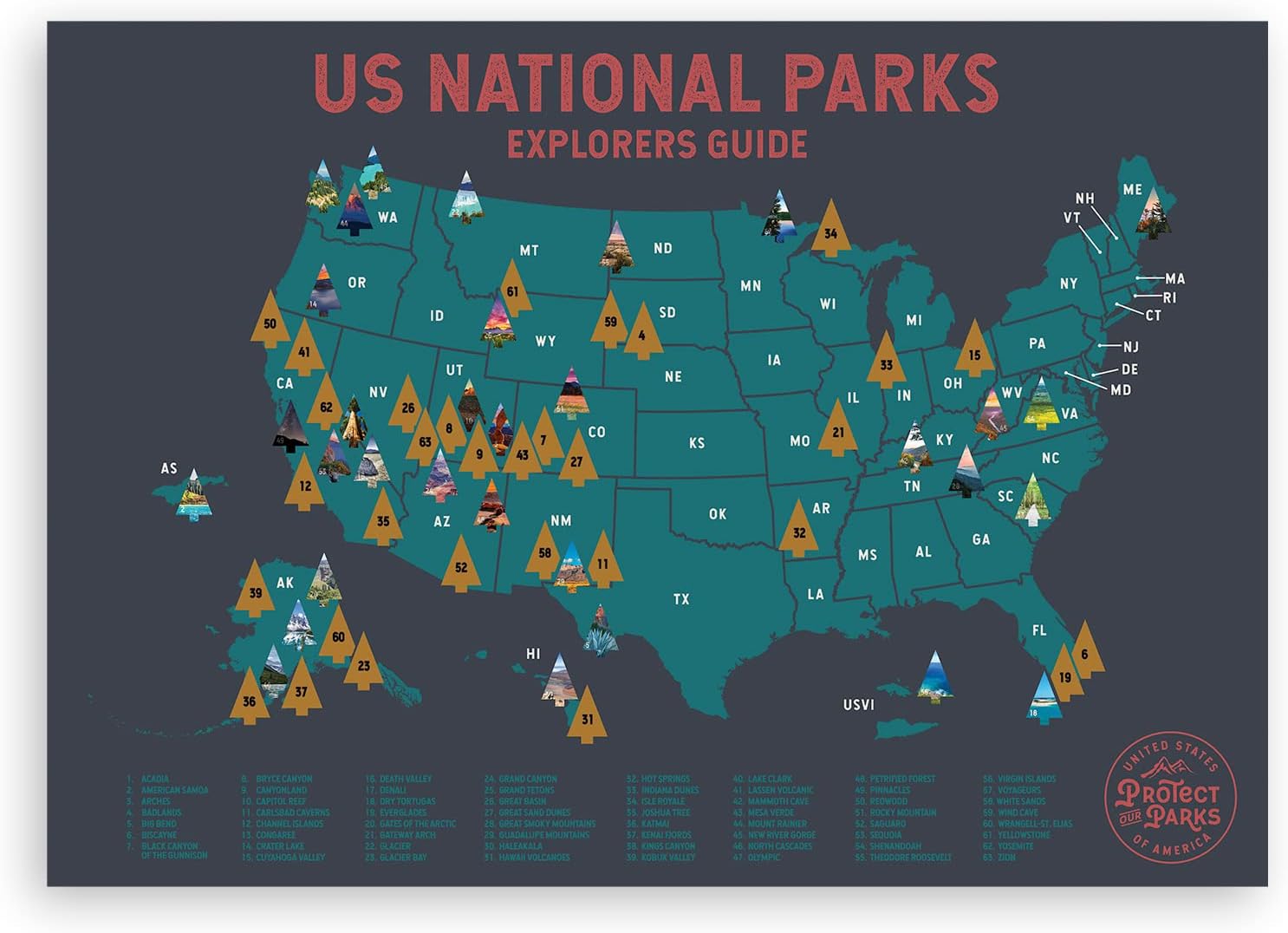 Epic Adventure Maps - Mapas de parques nacionales de Estados Unidos (24 x 17 pulgadas ...