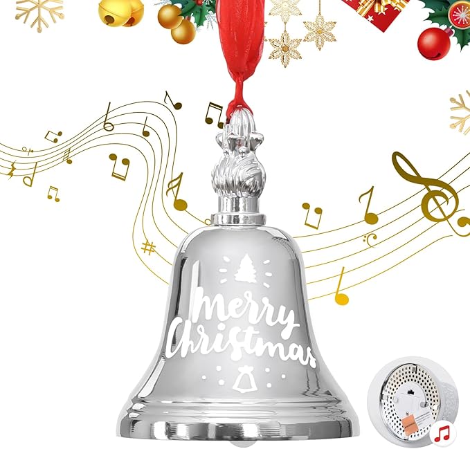 Amazon.com: Vuskly Sliver Musical Bell Ornament with Hanging Red Yarn ...