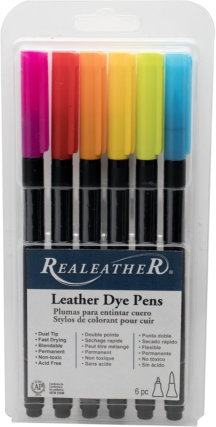 Amazon.com: Realeather F2400-05 Leather Dye Pens, 6-Pack Dual Tip 6 ...