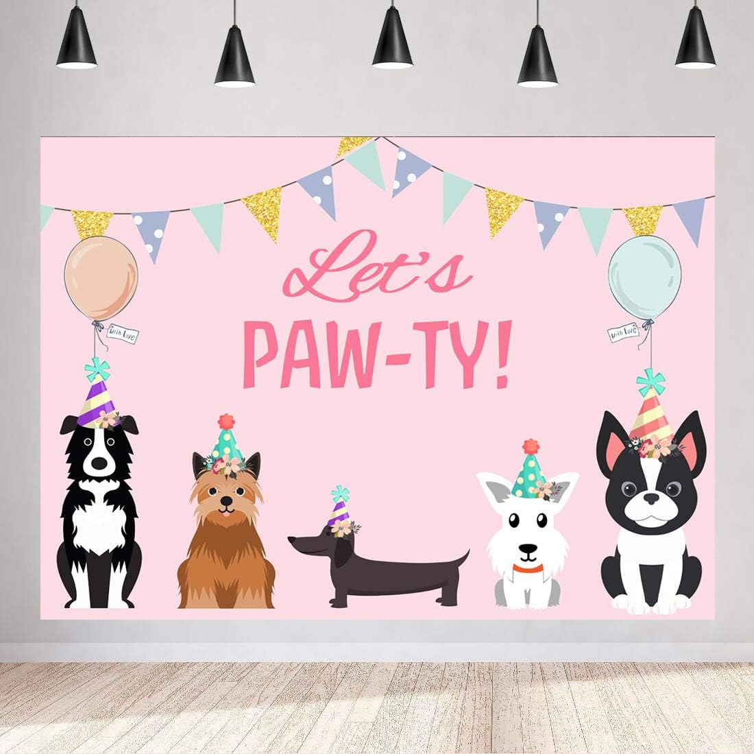 Amazon.com : 7x5ft Puppy Dog Happy Birthday Themed Backdrops Let's Paw ...