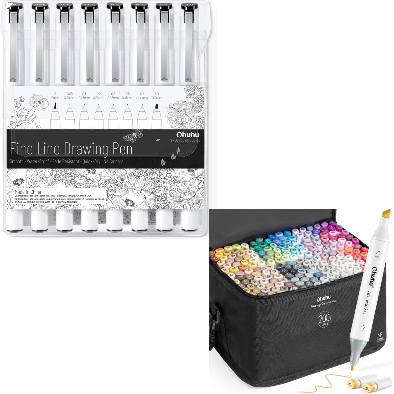 Amazon.com: Ohuhu Fineliner Pens 8 Sizes Micro Pens Pigment Black Ink ...