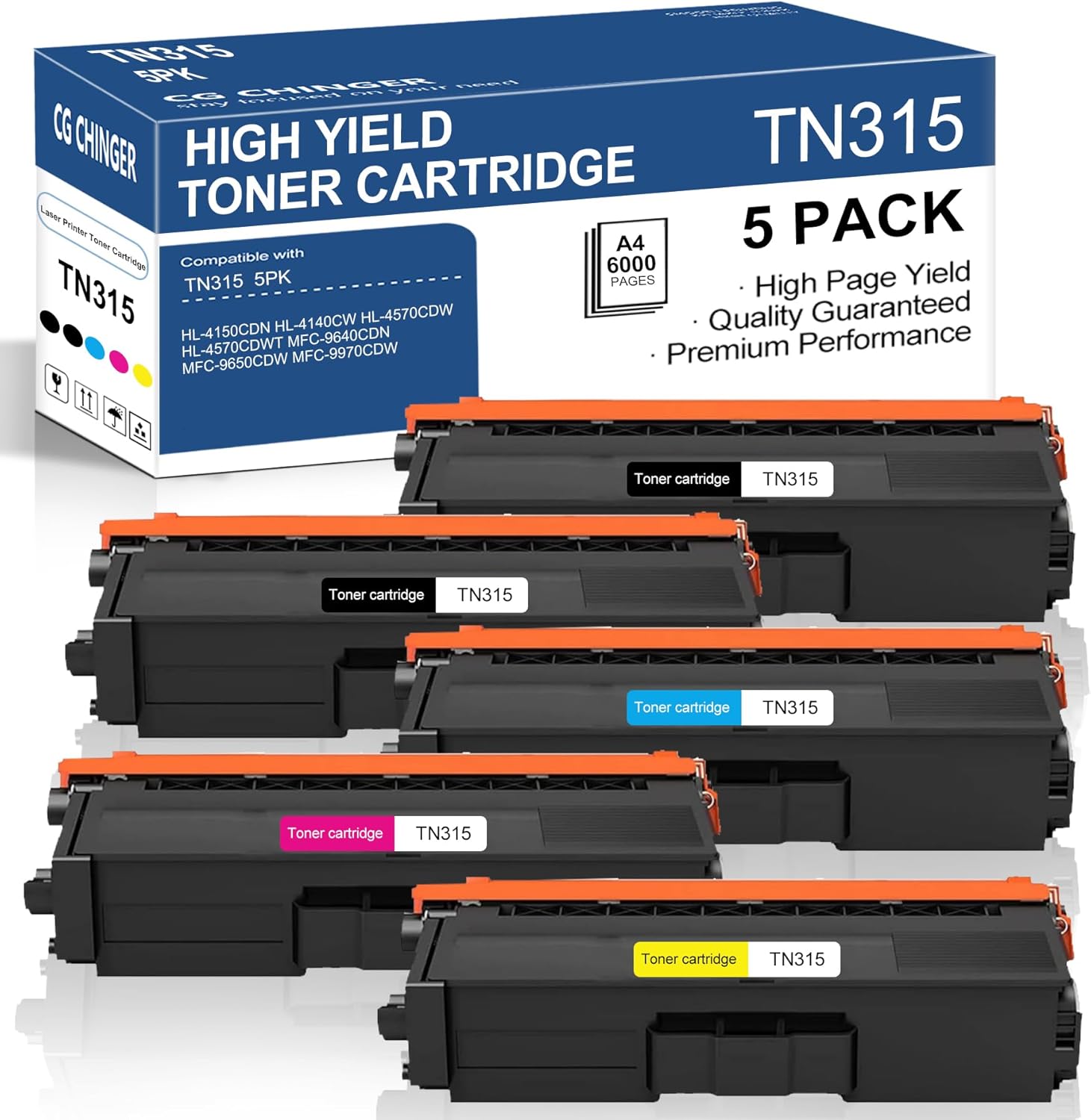 CHINGER Compatible Toner Cartridge Replacement for Brother TN315 TN310 (5 Pack, 2B3C) : Amazon ...