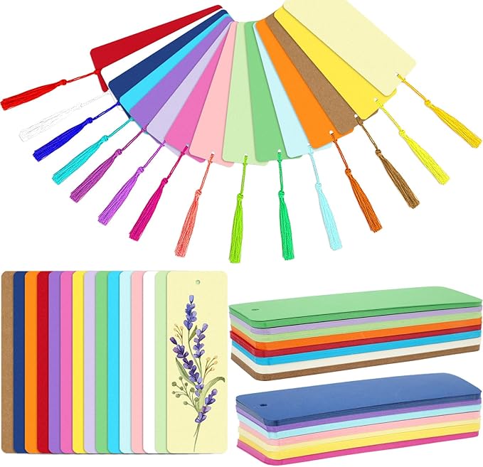 Amazon.com: 150 Set Blank Paper Bookmarks with Colorful Tassels,Craft ...