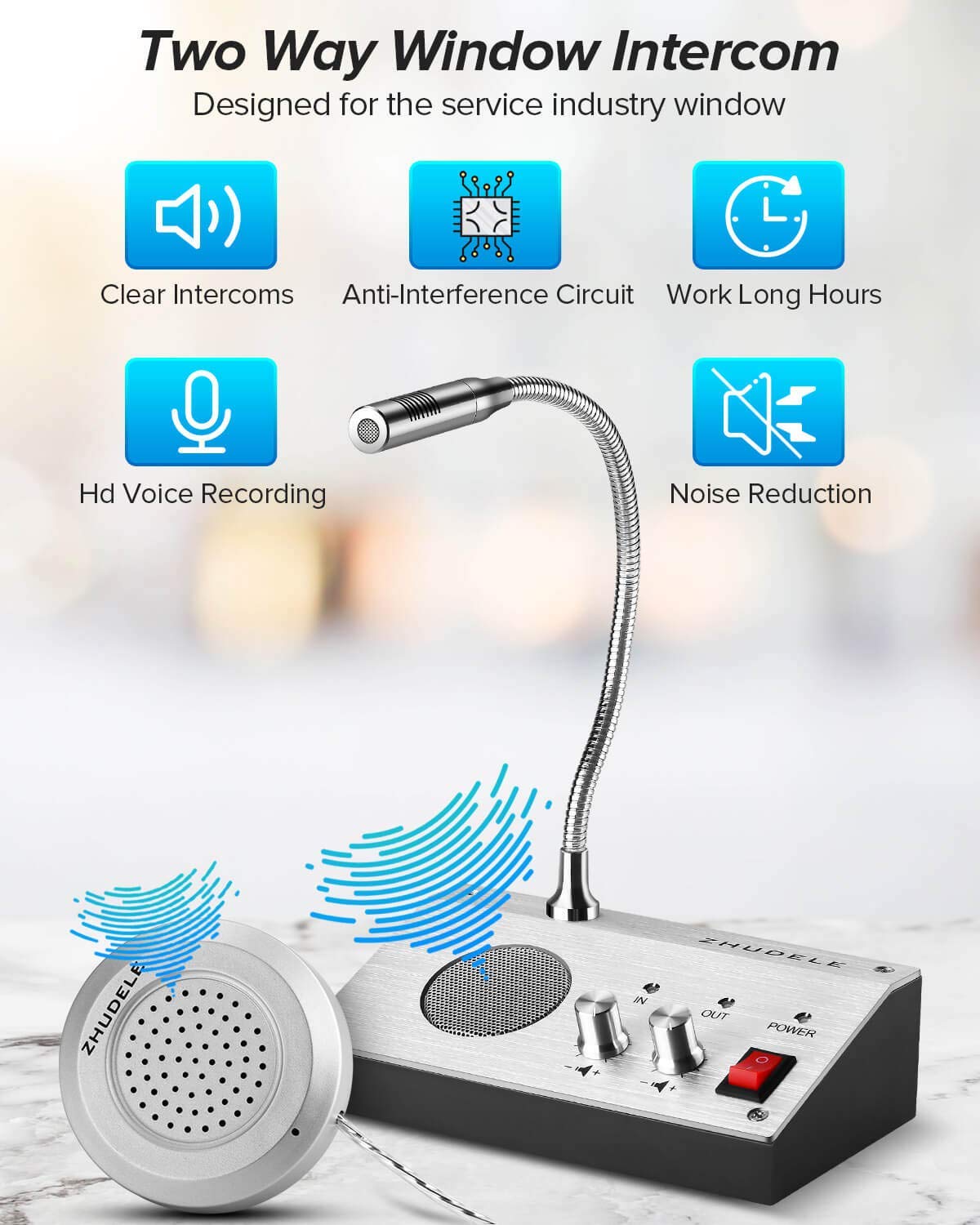 Buy Dual Way Counter Intercom System, Window Speaker System Window ...