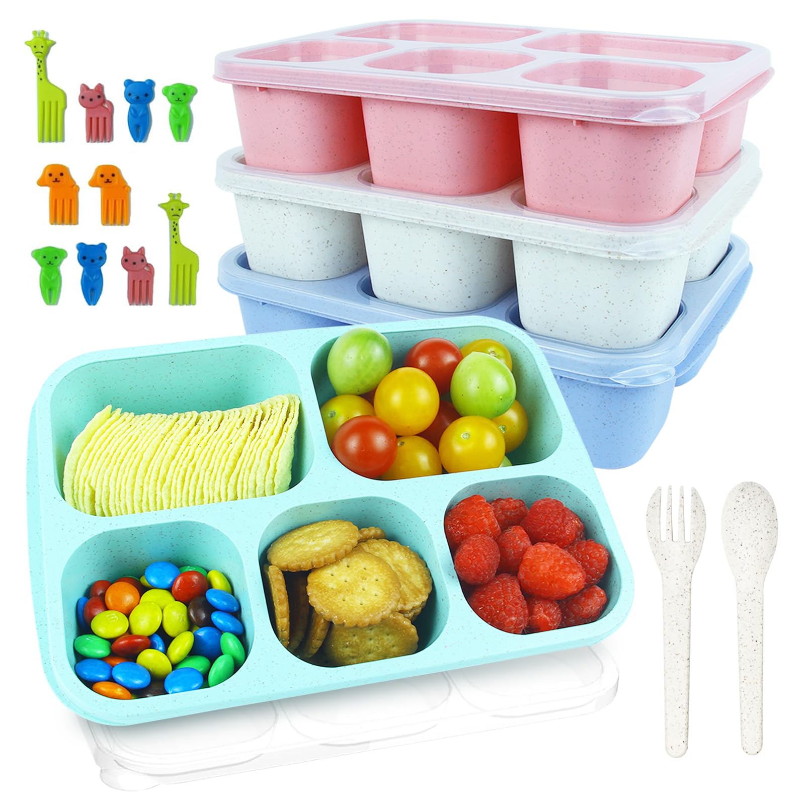 Amazon.com: Bento Lunch Box Reusable Snack Containers, 4 Pack, 5 ...