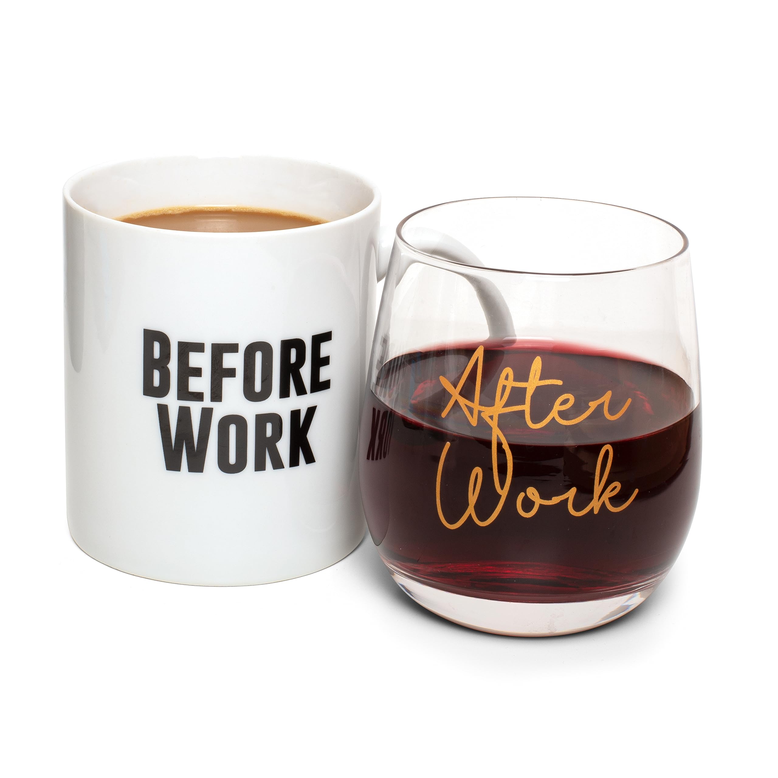 Before Work, After Work 300ml (10oz) Coffee Mug Stemless Wine Glass Set ...