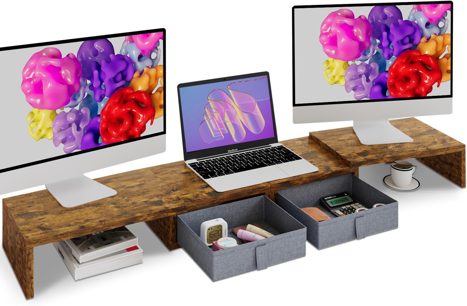 Amazon.com: ErgoFocus Dual Monitor Stand Riser with Drawer-Adjustable ...