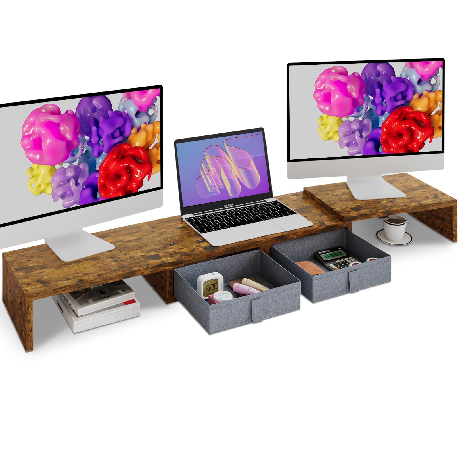 Monitor Riser For Desk Caredear Triple Monitor Stand Riser - Extra Long ...