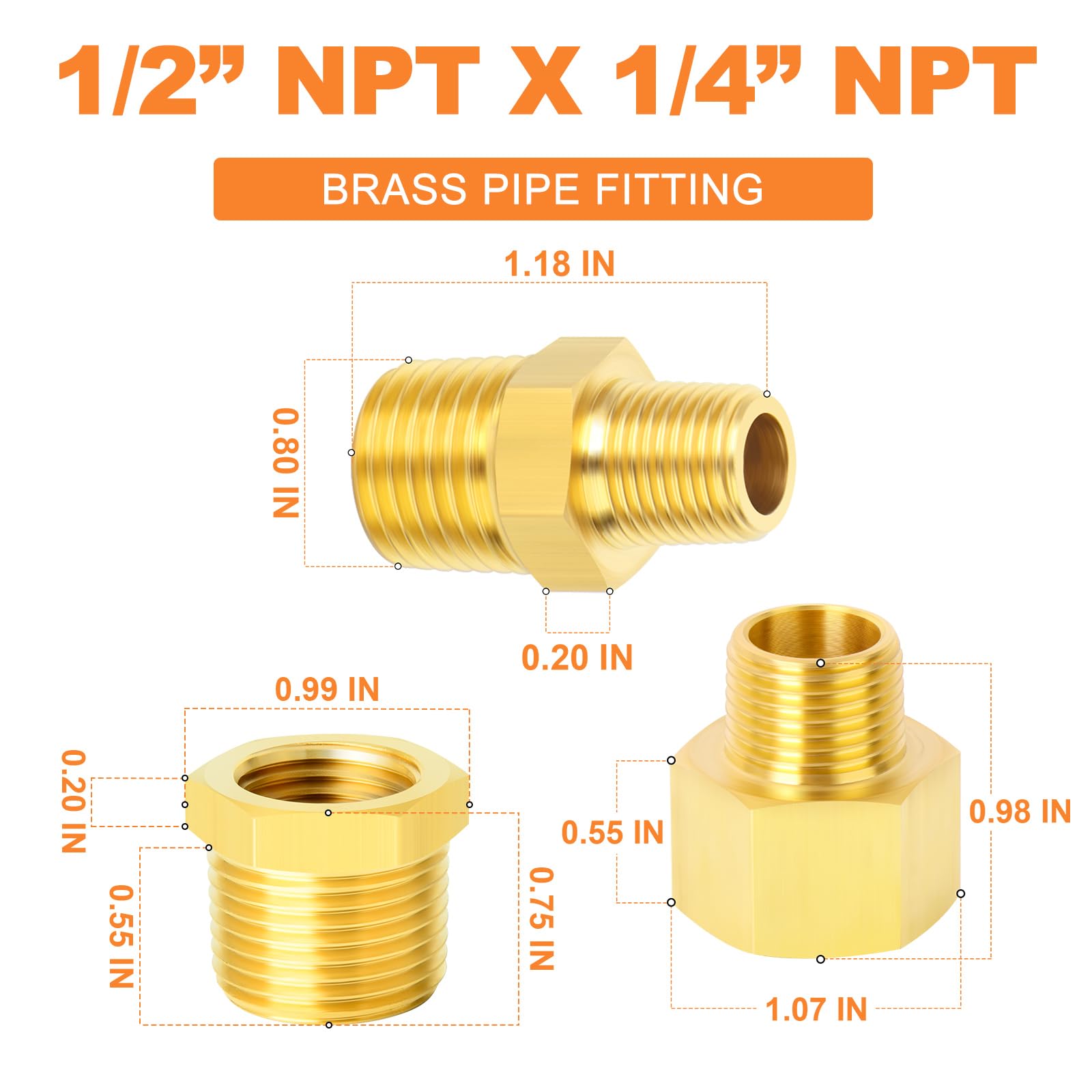Snapklik.com : 15PCS Brass Pipe Fitting, Hex Bushing, Reducer Adapter ...