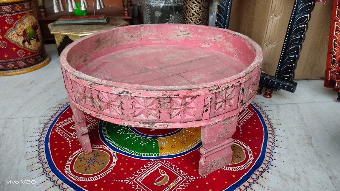 Amazon.com: Emuralart - Pink Rustic Wooden Indian chakki Grinder Table ...