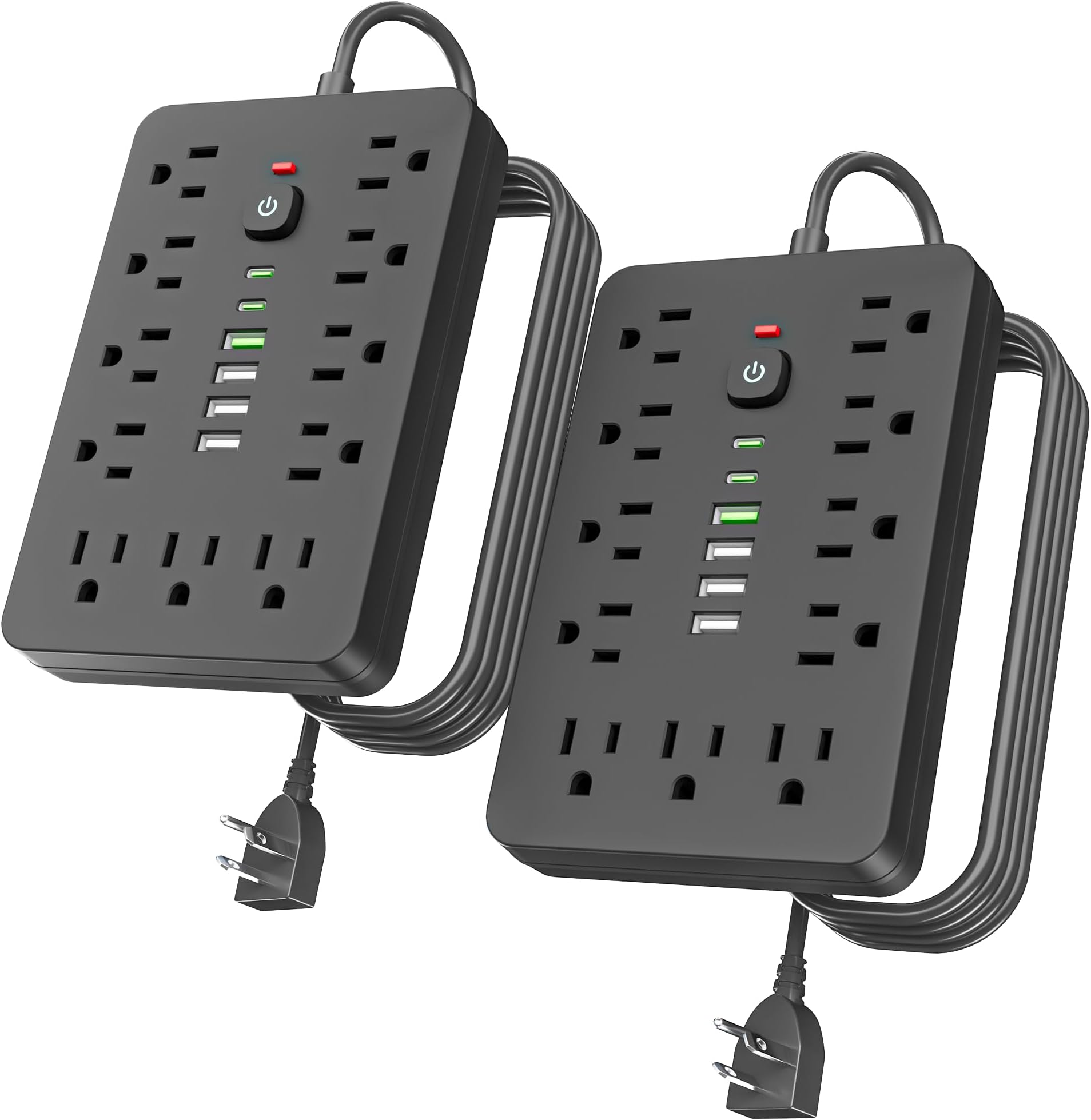 Amazon.com: 2PCS JouleLoom 6 FT Flat Plug Surge Protector Power Strip ...