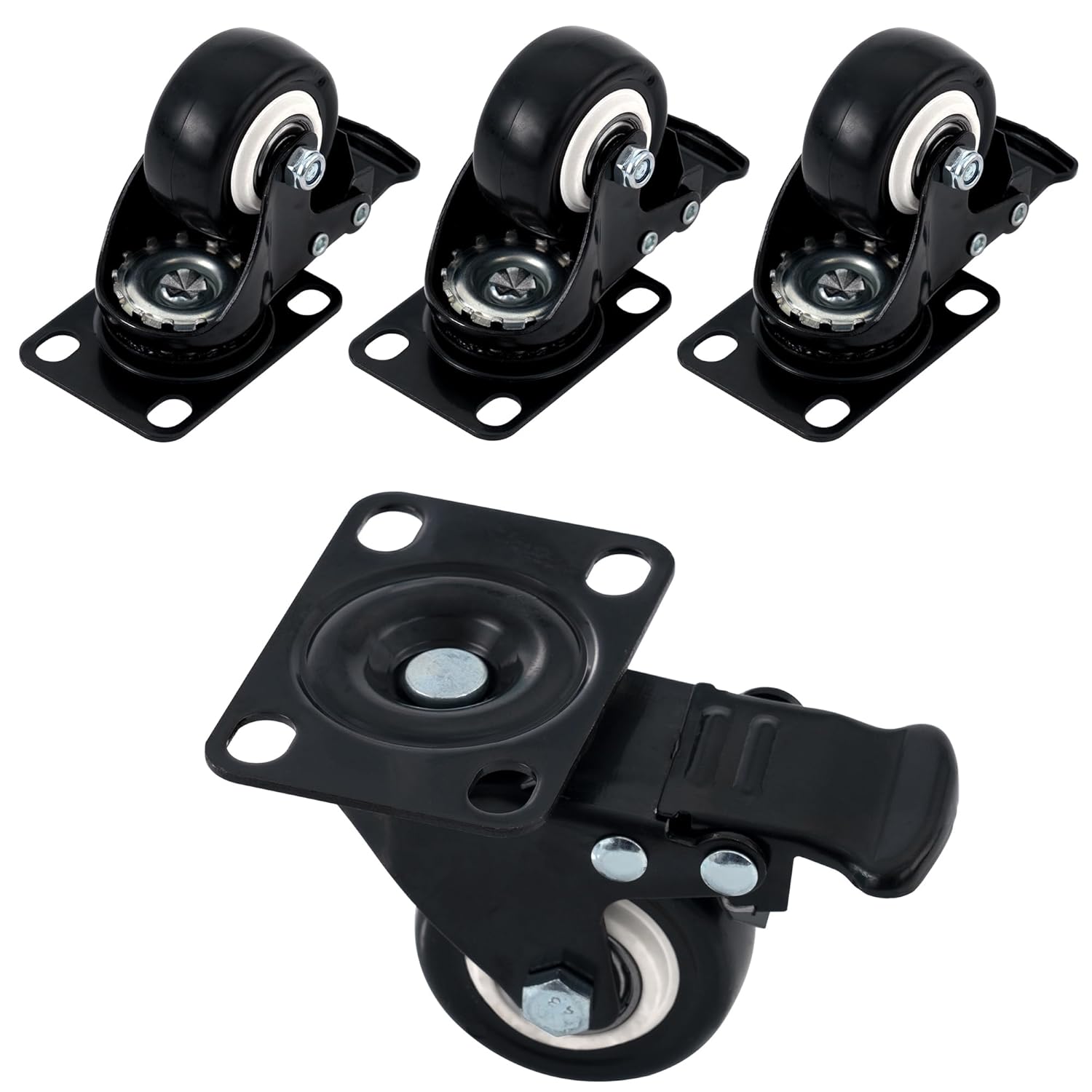 XIKE 4PCS Black 2 inch Casters Load 800lbs with Brake, Advanced ...
