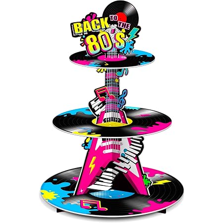 Amazon.com: 3 Tier 80s Cupcake Stand Party Decorations Back to The 80's ...