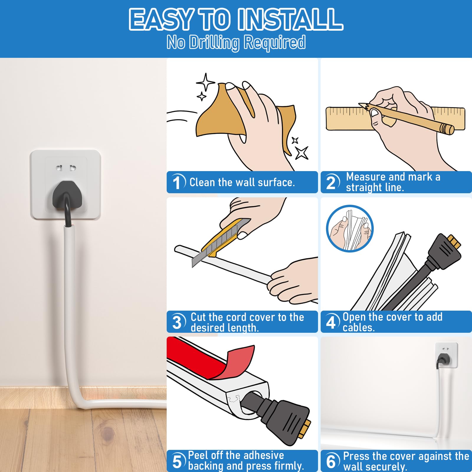 Wire Covers For Cords On Wall TV Cable Hider - 62.8in PVC Cable ...