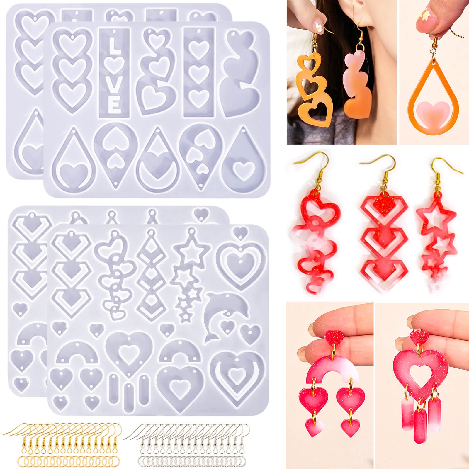 Amazon.com: 20 Pairs Valentine's Day Resin Earring Mold Love Heart ...