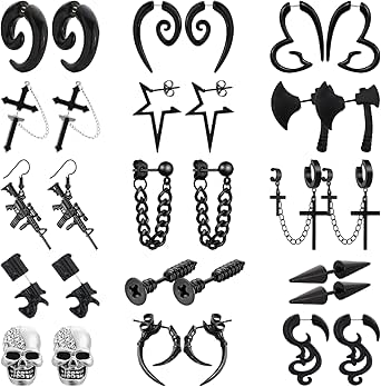 NEWITIN 15 pares de aretes de acero inoxidable punk, aretes colgantes ...