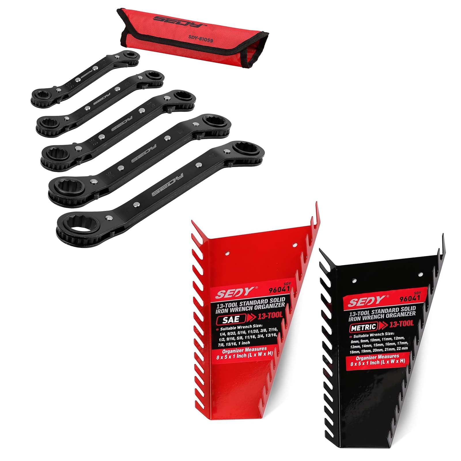 Ratchet Box Wrench SAE Set: 5-Piece & 26-Piece Wrench Organizer Set ...