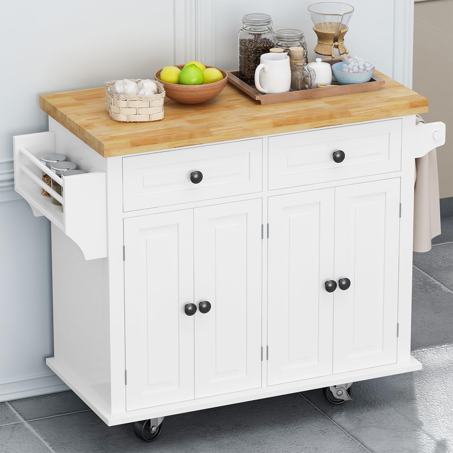 Amazon.com: Mobile Kitchen Island on Wheels, Rolling Cart with Solid ...