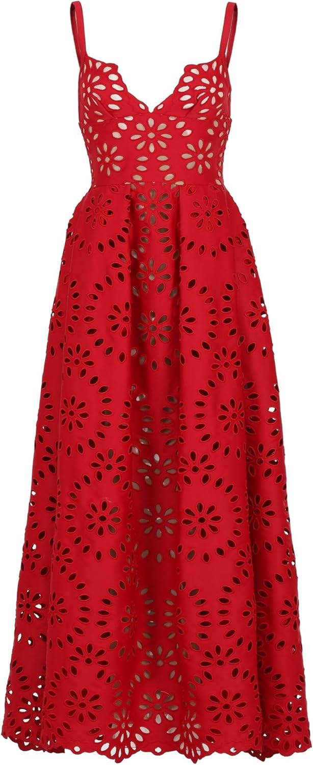 Amazon.com: Elie Saab, Cutwork Embroidered Satin Dress, 10, Diana Red ...