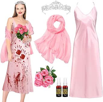 Amazon.com: JcHrmers 6Pcs Prom Queen Halloween Costume Bloody Nightgown ...