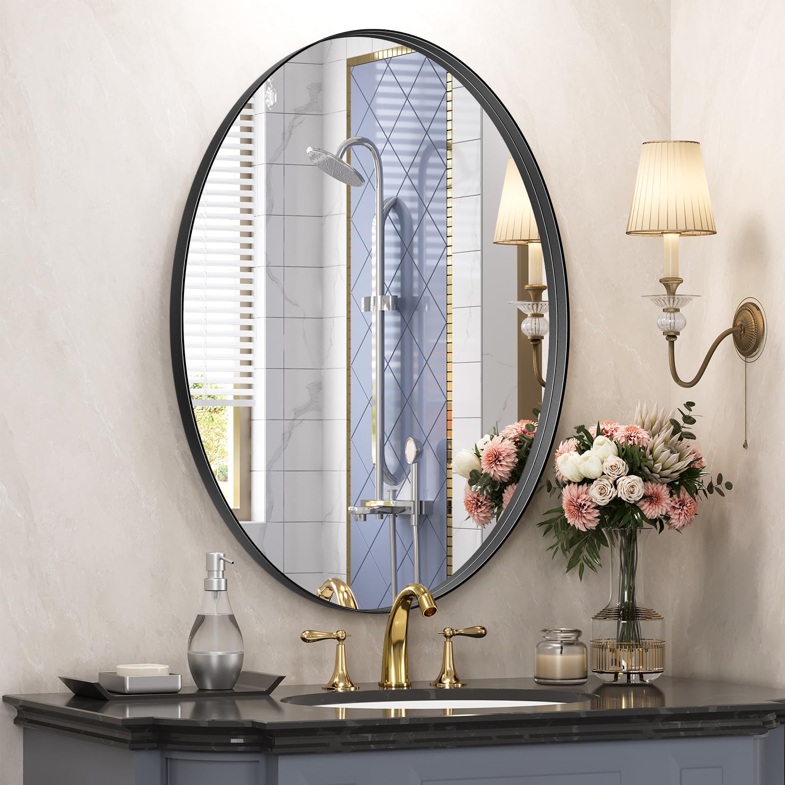 Brightify Black Oval Bathroom Mirror for Wall 22x30 Inch, Oval Mirror ...