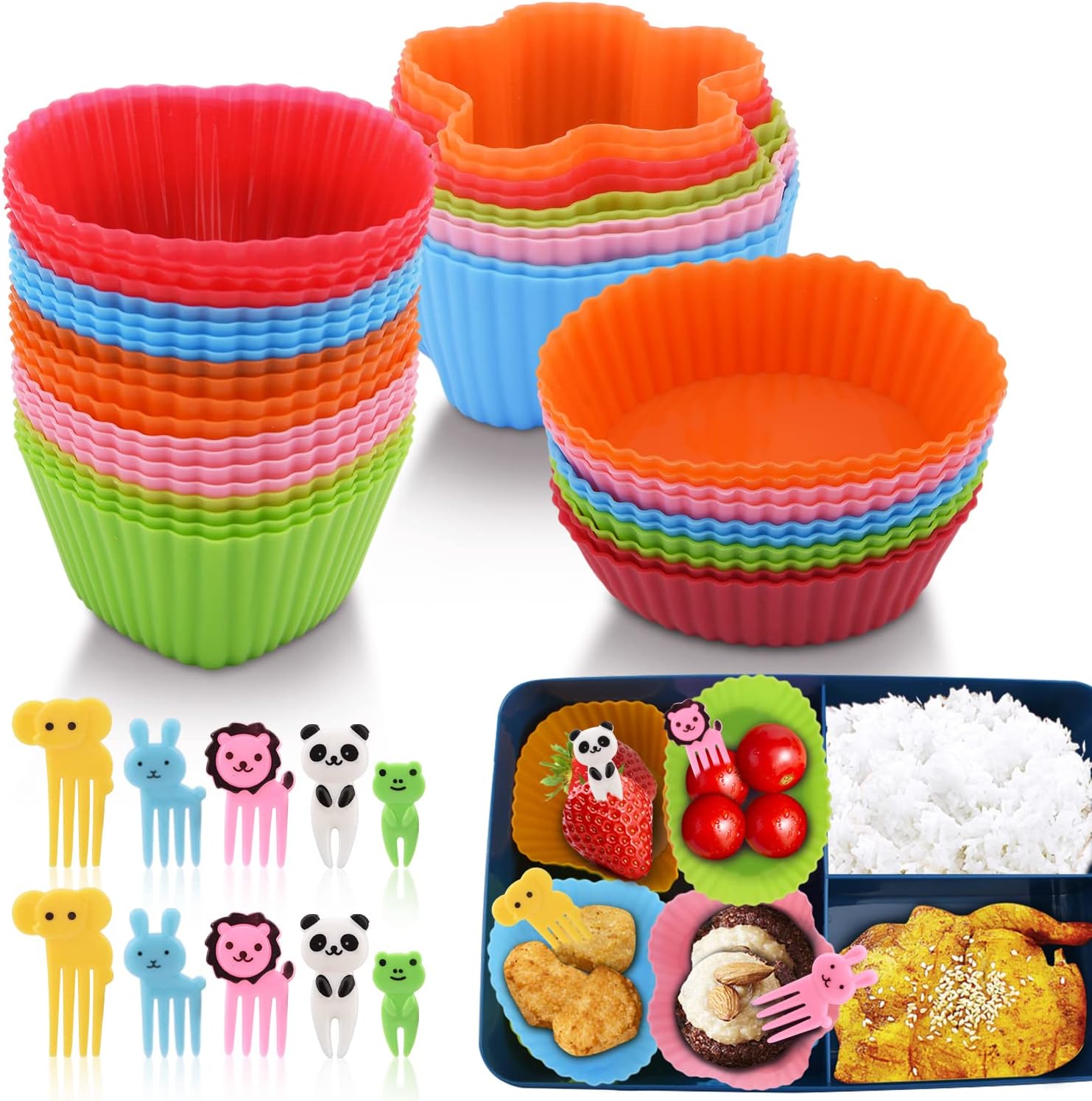 Amazon.com: 40 Pack Reusable Silicone Cupcake Baking Cups, Muffin Cups ...