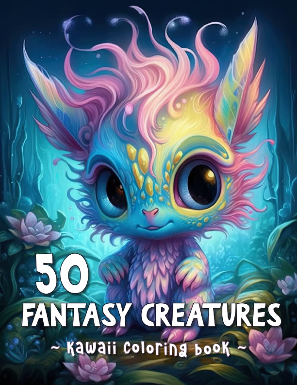 Fantasy Creatures Coloring Book: Kawaii coloring book with cute fantasy ...