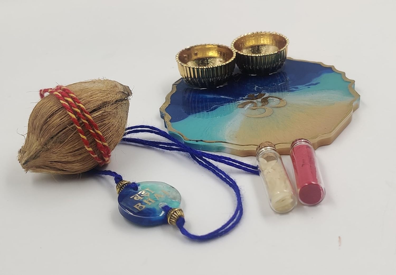 Resin Pooja thali Set with Resin Rakhi for Home | Handmade Arti Thali ...