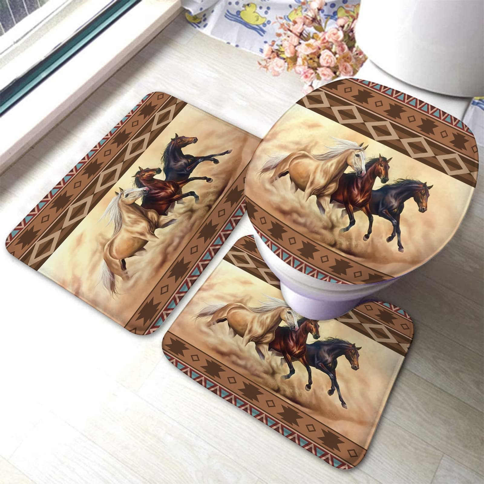 Amazon.com: Animal Running Horse Kitchen Rug Set 3 Pieces Horses Herd ...