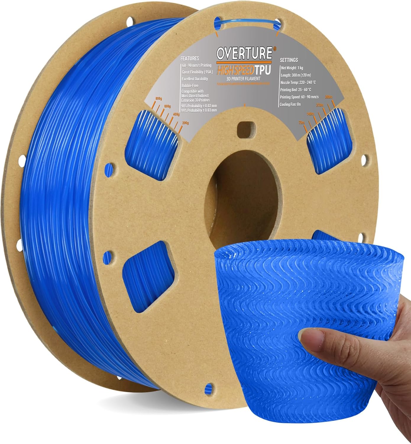 Amazon.com: OVERTURE TPU High Speed Filament 1.75mm Flexible 95A TPU ...