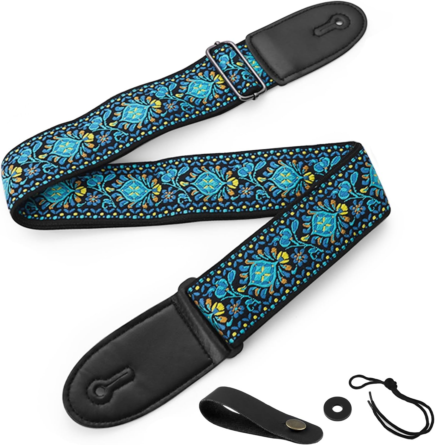 Guitar Strap for Acoustic, Blue Embroidered Guitar Straps with ...