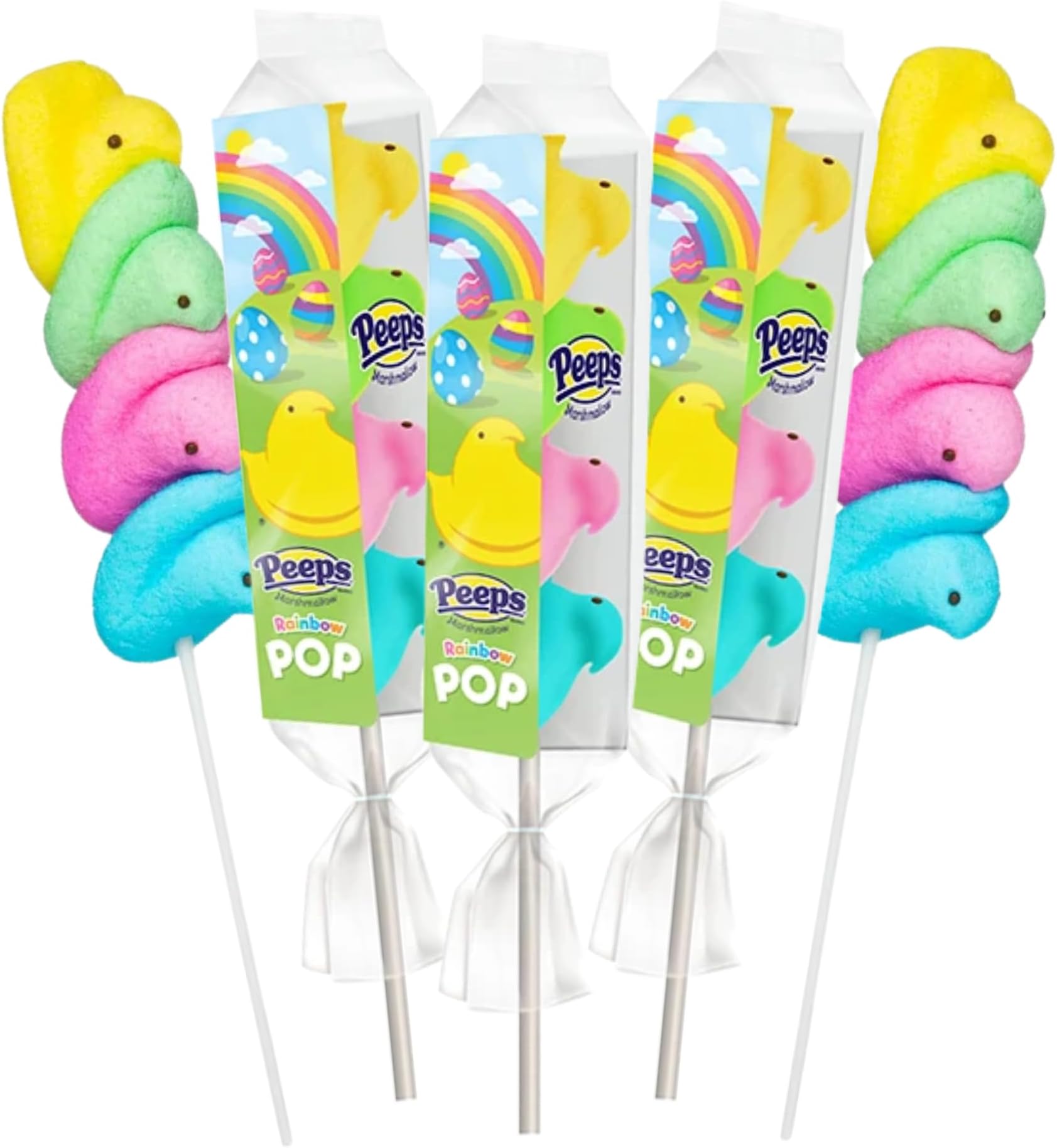 Amazon.com : Rainbow Marshmallow Easter Peeps Candy Chicks on a Stick ...
