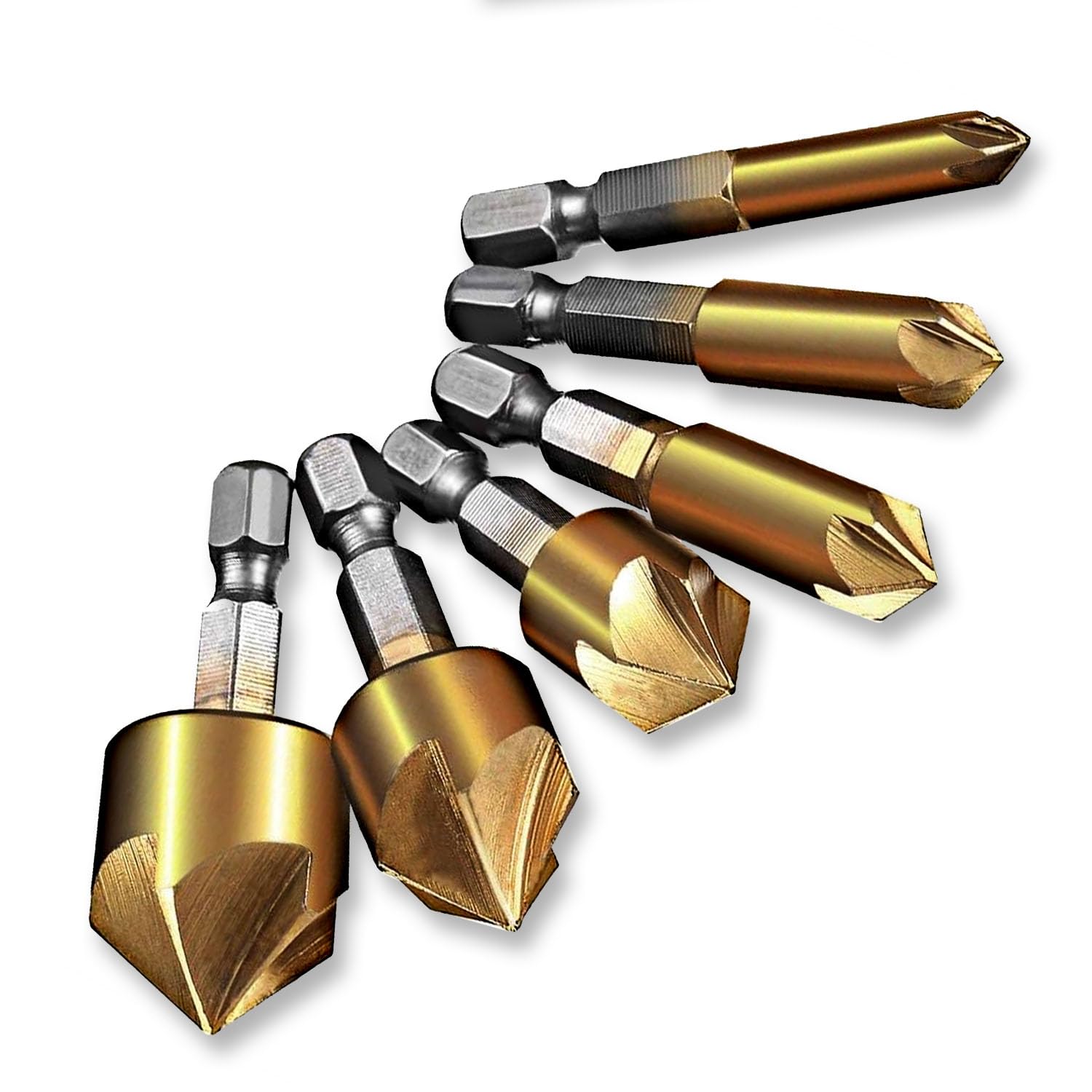 Countersink Drill Bits Set of 6, 1/4 Inch Hex Shank for Wood Pilot ...