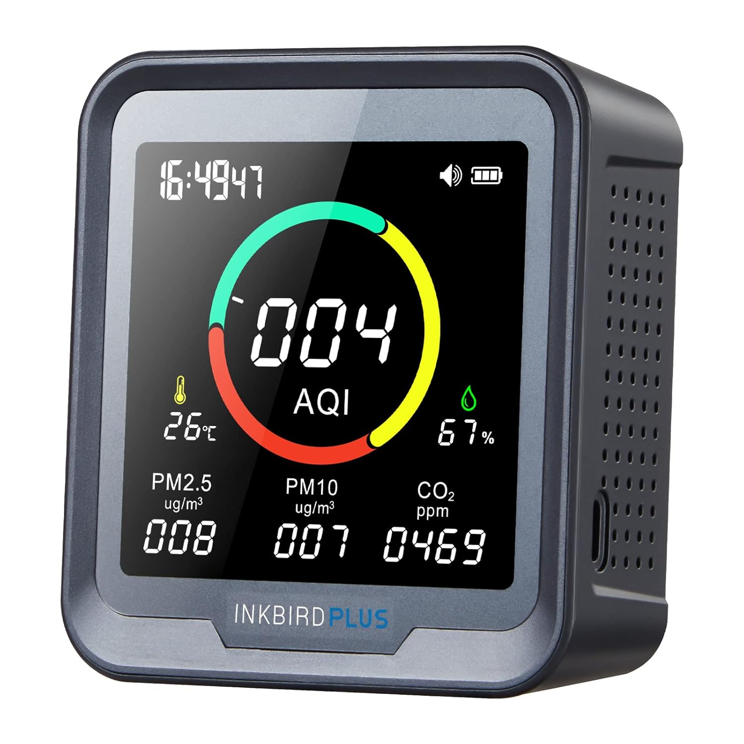 INKBIRDPLUS 6-in-1 Indoor Air Quality Monitor, Detects CO2, PM2.5, PM10 ...