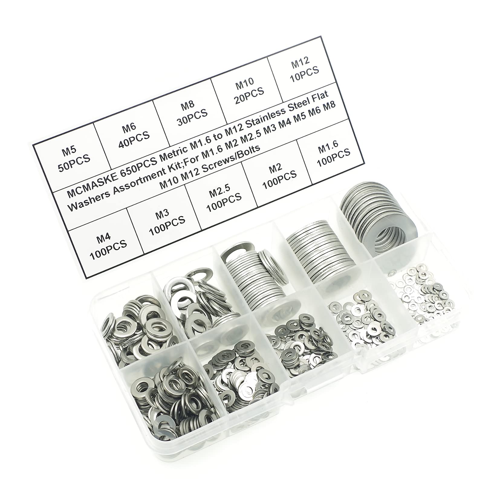 Snapklik.com : MCMASKE Metric M1.6 To M12 Flat Washers Assortment Kit