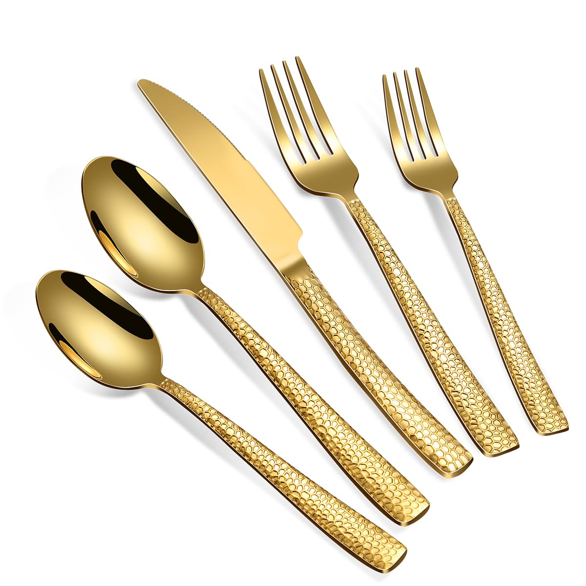 Amazon.com | 20-Piece Silverware Set, Gold Hammered Stainless Steel ...