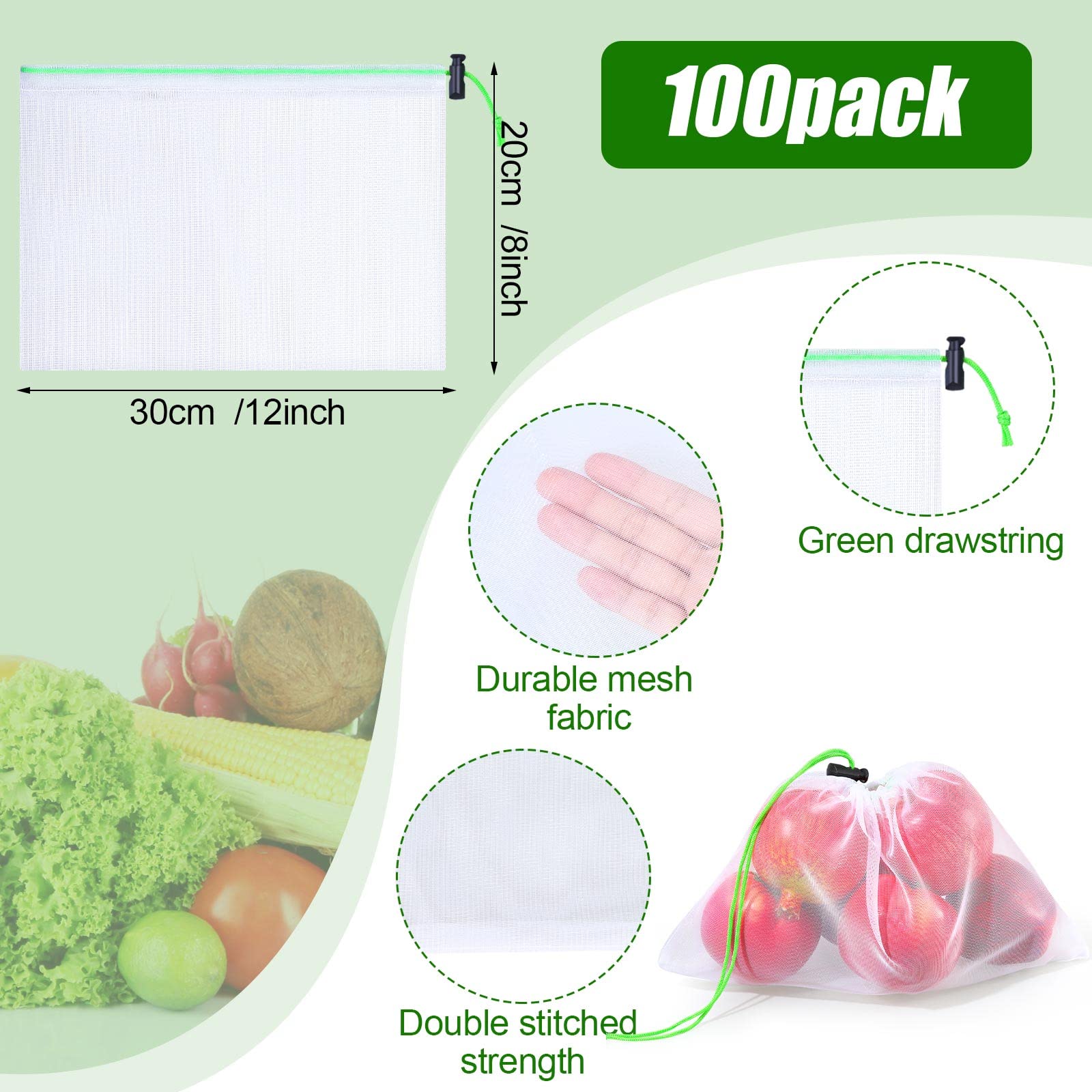 Kacctyen 100 Pack Small Reusable Produce Bags Mesh Zipper Pouch Toy ...