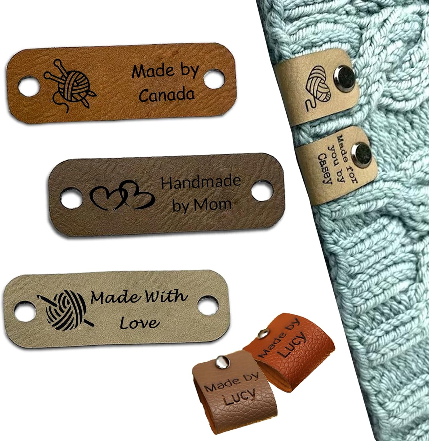 Amazon.com: LIUBAI Custom Handmade Leather Tags for Crochet and Knits ...