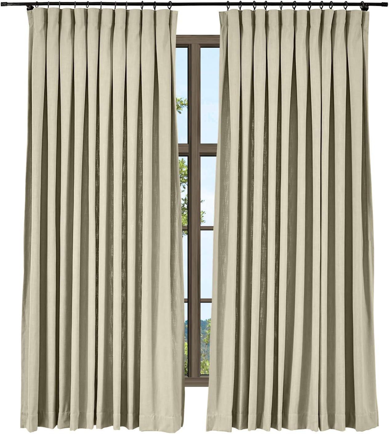 Amazon.com: TWOPAGES Solid Beige Linen Cotton Inverted Box Pleat Drape ...