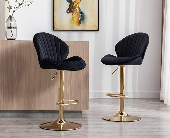 Amazon.com: CIMOTA Black and Gold Bar Stools Set of 2 Adjustable Height ...