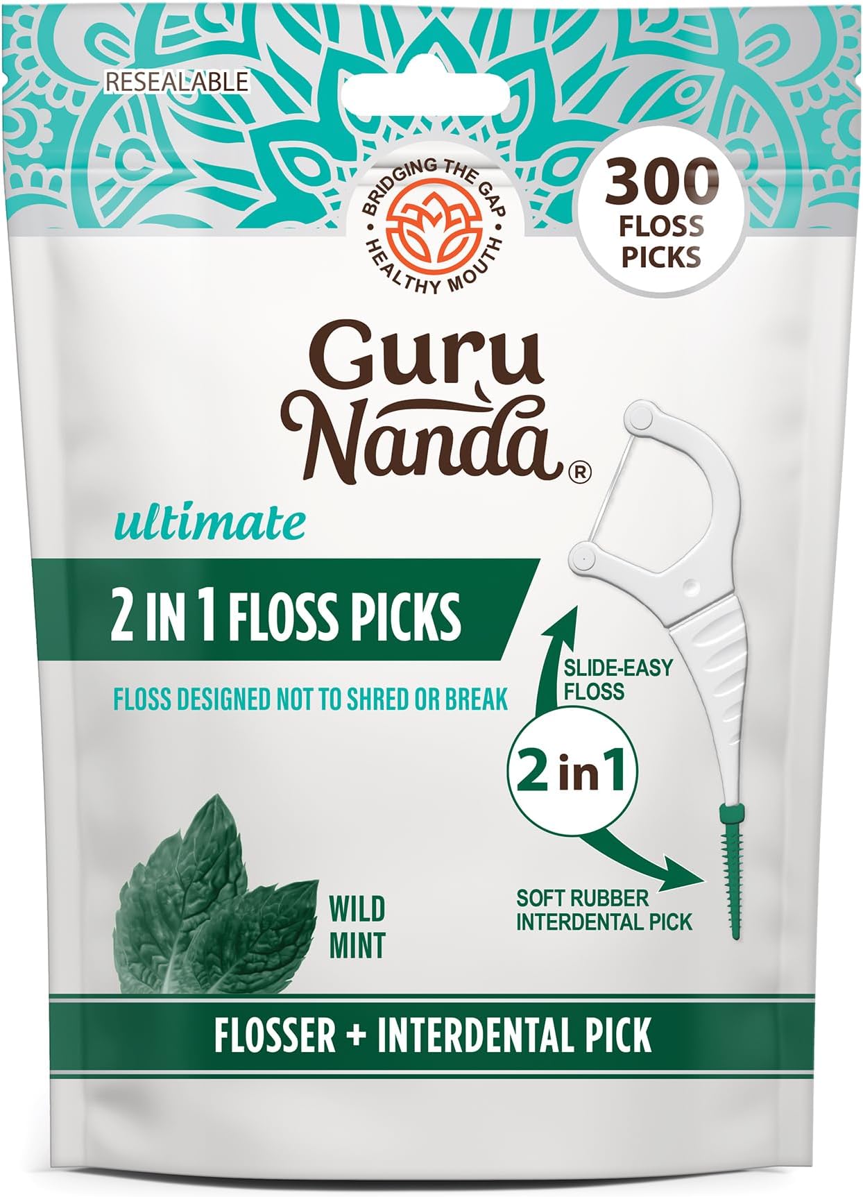 Amazon.com : GuruNanda 2 in 1 Dental Floss Picks - Non-Slip Grip Handle ...