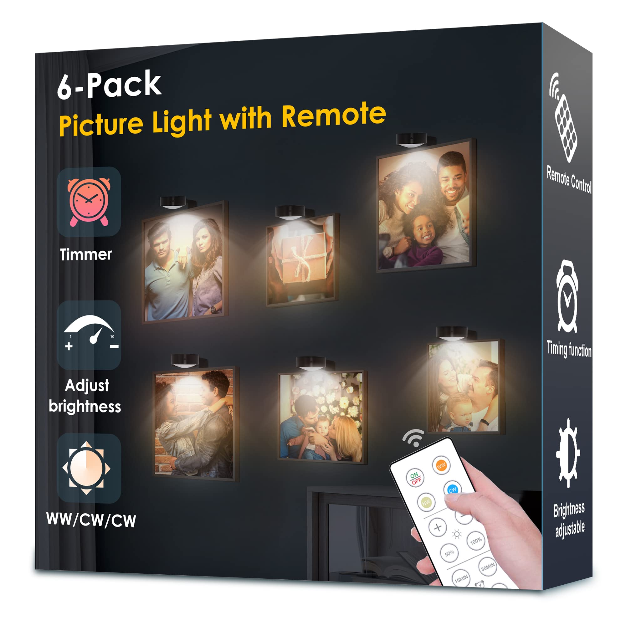 (ONLY 2 pcs) 6-Pack Picture Light Battery Operated, Led Lights with ...