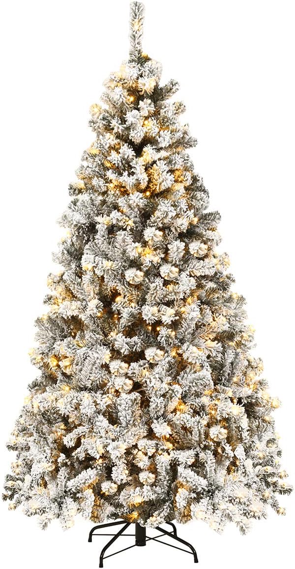 Amazon.com: 6ft Pre Lit Flocked Christmas Tree Artificial Xmas Tree ...